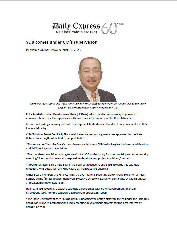 Daily Express (12 August 2023) – SDB Comes Under CM’s Supervision ...